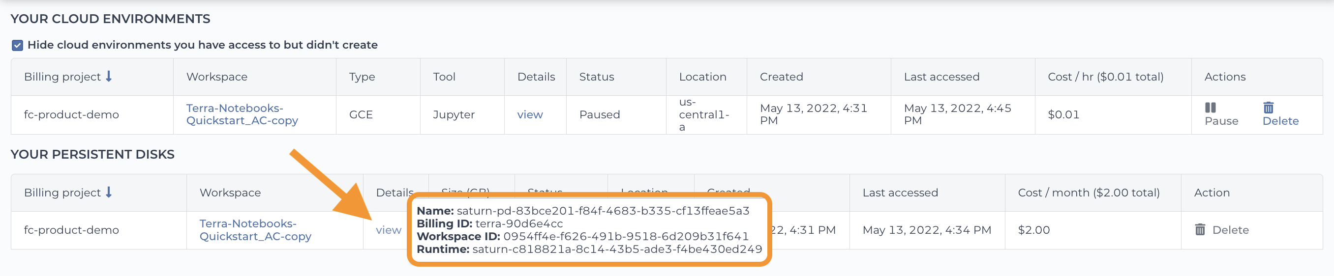 How to set up persistent disk storage for your analysis app – Terra Support